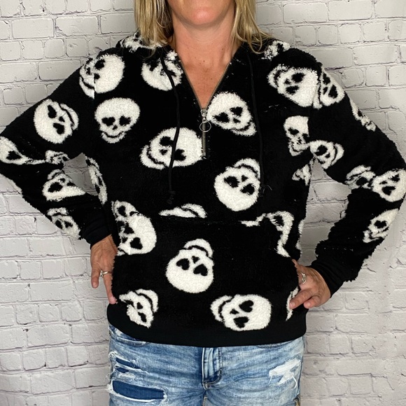 Tops | Skeleton Quarter Zip Fleece Pullover | Poshmark
